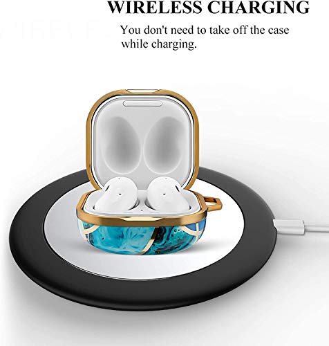 YOMPLOW Case Compatible with Samsung Galaxy Buds Live/Buds Pro - 2021 Hard Carrying Case Protective Wireless Charging Cover Skin with Keychain for Women&Girls (Blue Marble)
