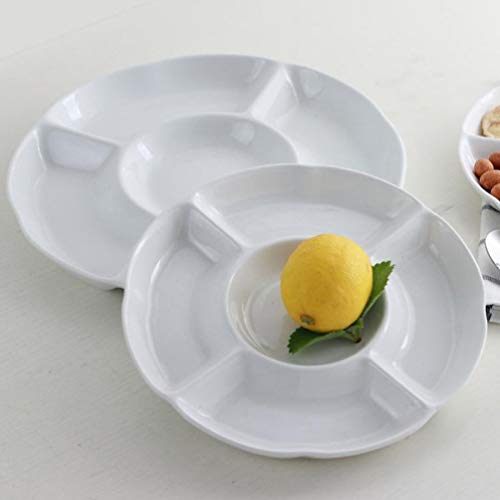 DOITOOL Divided Serving Dish Plastic Melamine Round Relish Platter Tray Appetizer Compartment Bowl for Chips Dip Veggies Candy Snacks