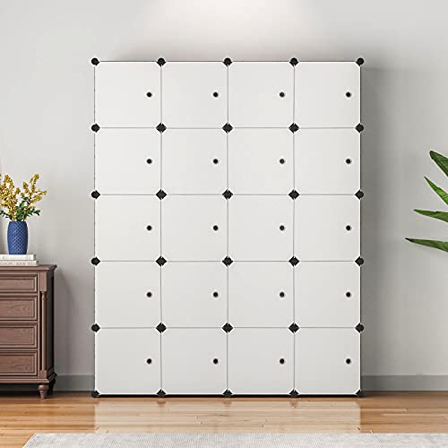 Aeitc Portable Wardrobe Closets 14"x18" Depth Cube Storage, Bedroom Armoire, Storage Organizer with Doors, 20 Cubes, Black