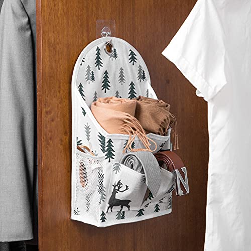 Wall Hanging Storage Bag, Waterproof Over The Door Closet Organizer Hanging Pocket Linen Cotton Organizer Box Containers for Bedroom, Bathroom, Kitchen, Office (Black Grid)