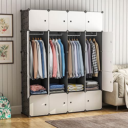 Aeitc Portable Wardrobe Closets 14"x18" Depth Cube Storage, Bedroom Armoire, Storage Organizer with Doors, 20 Cubes, Black