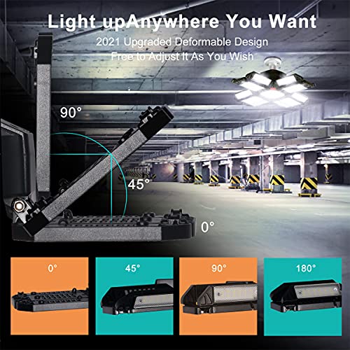 Atokit LED Garage Light 180W Deformable Garage Lights Ceiling led, 13 Leafs Garage Lighting with 12 Adjustable Panels 6500K Daylight led Shop Lights for Workshop, Garage, Basement, Garden