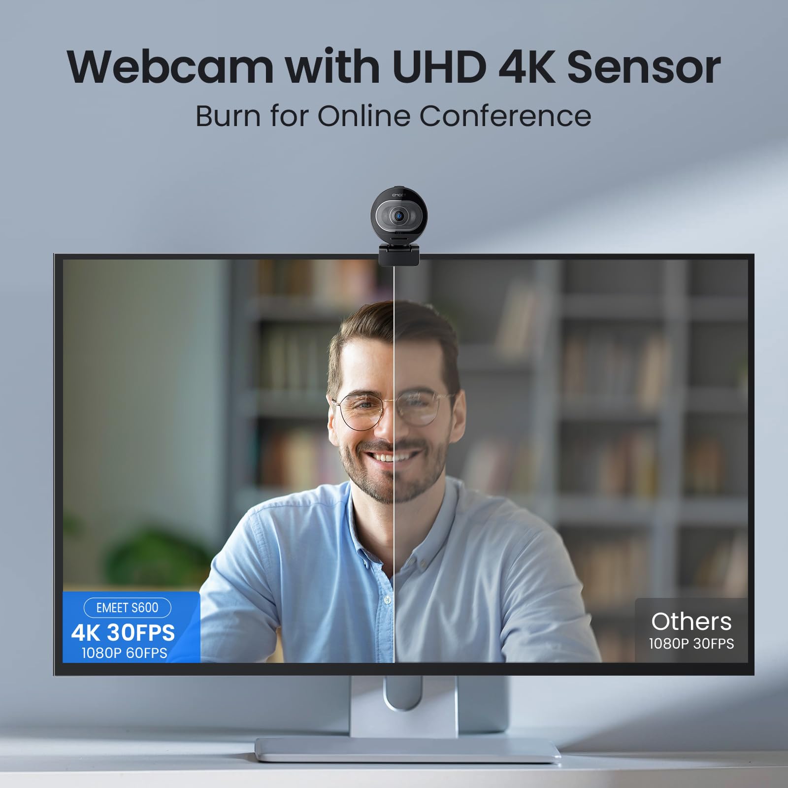 EMEET 4K Webcam for PC, S600 Webcam with Sony Sensor, 2 Noise Reduction Mics, 65°- 88° FOV, TOF Autofocus, Built-in Rotating Privacy Cover, 1080P@60FPS, Ideal for Video Calling/Zoom/Skype/Teams