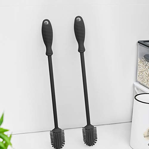 KUFUNG Silicone Bottle Brush, Long Handle Flexible Cleaner Brush for Water Bottles, Glasswares, Mugs, Hydro Flask, Vase and Glassware Brush for Narrow Neck Containers (Black)