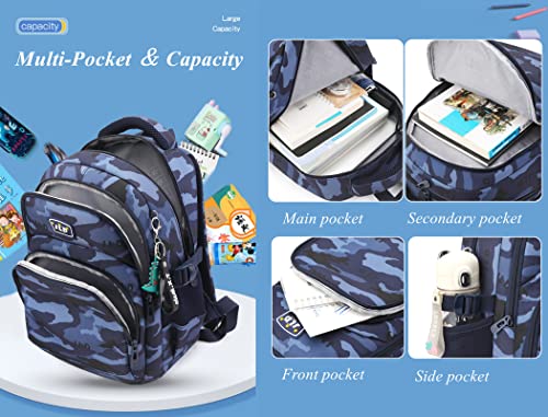 Camo Kids Backpacks for Boys, Water-resistant Camouflage Preschool Kindergarten Boys Backpacks Bookbags, Grey