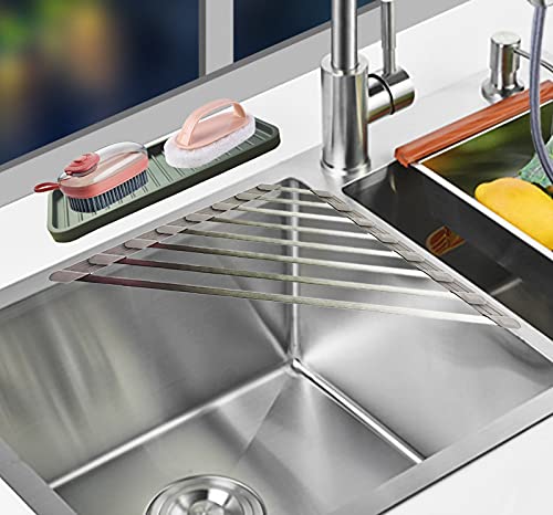 Ahyuan Multipurpose Silicone Sponge Holder for Sink Flexible Kitchen Soap Tray Sponger Gadget Sink Organizer for Kitchen and Bathroom (Gray)