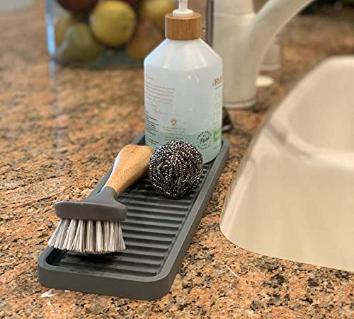 Ahyuan Multipurpose Silicone Sponge Holder for Sink Flexible Kitchen Soap Tray Sponger Gadget Sink Organizer for Kitchen and Bathroom (Gray)