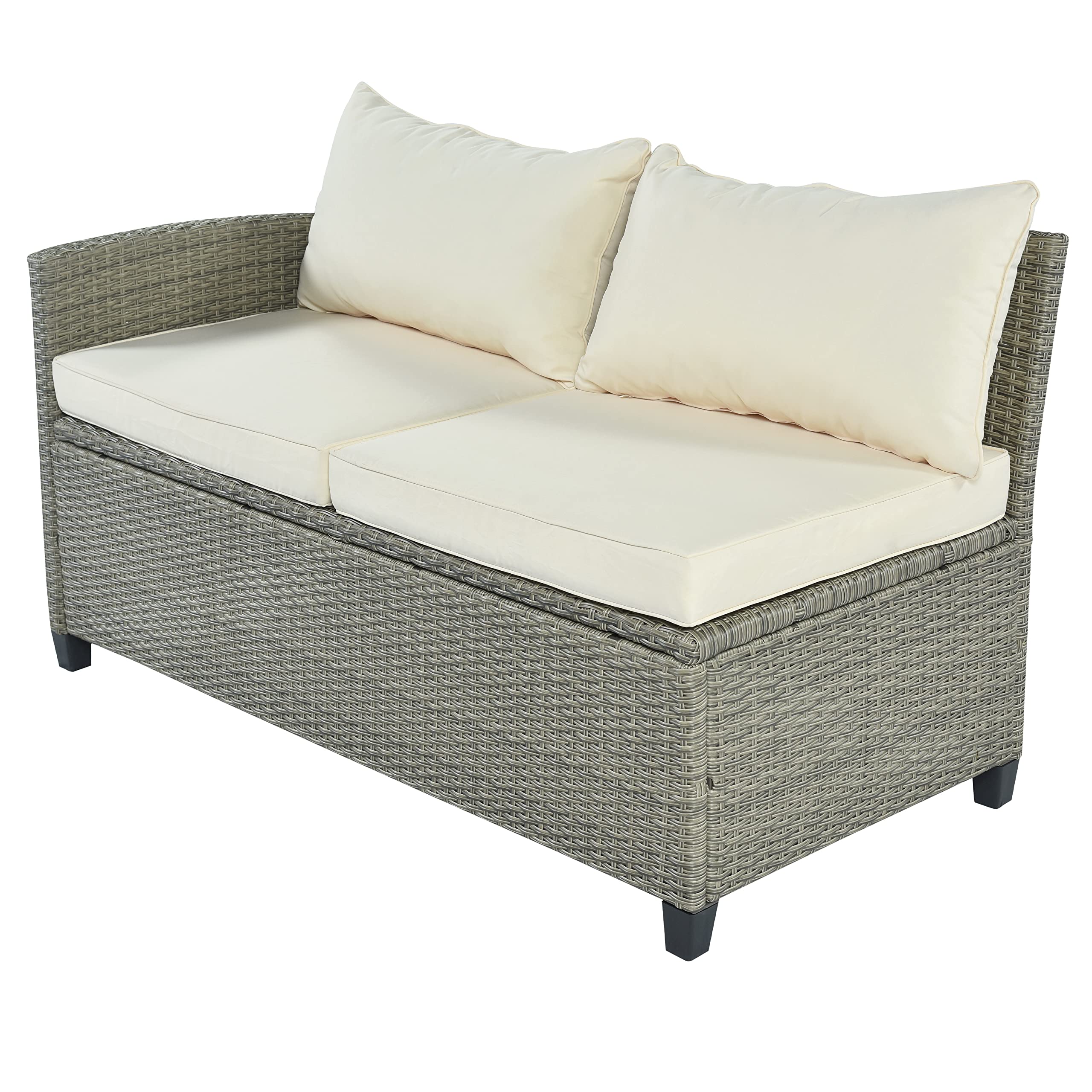 Merax 5 Piece Patio Furniture Set Outdoor Conversation PE Wicker Rattan Sectional Sofa, Coffee Table and Single Chair, Beige