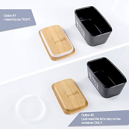 Hasense Butter Dish with Bamboo Lid and Knife, Large Butter Keeper Container for Counter, Airtight Butter Holder with Cover for Kitchen,Black