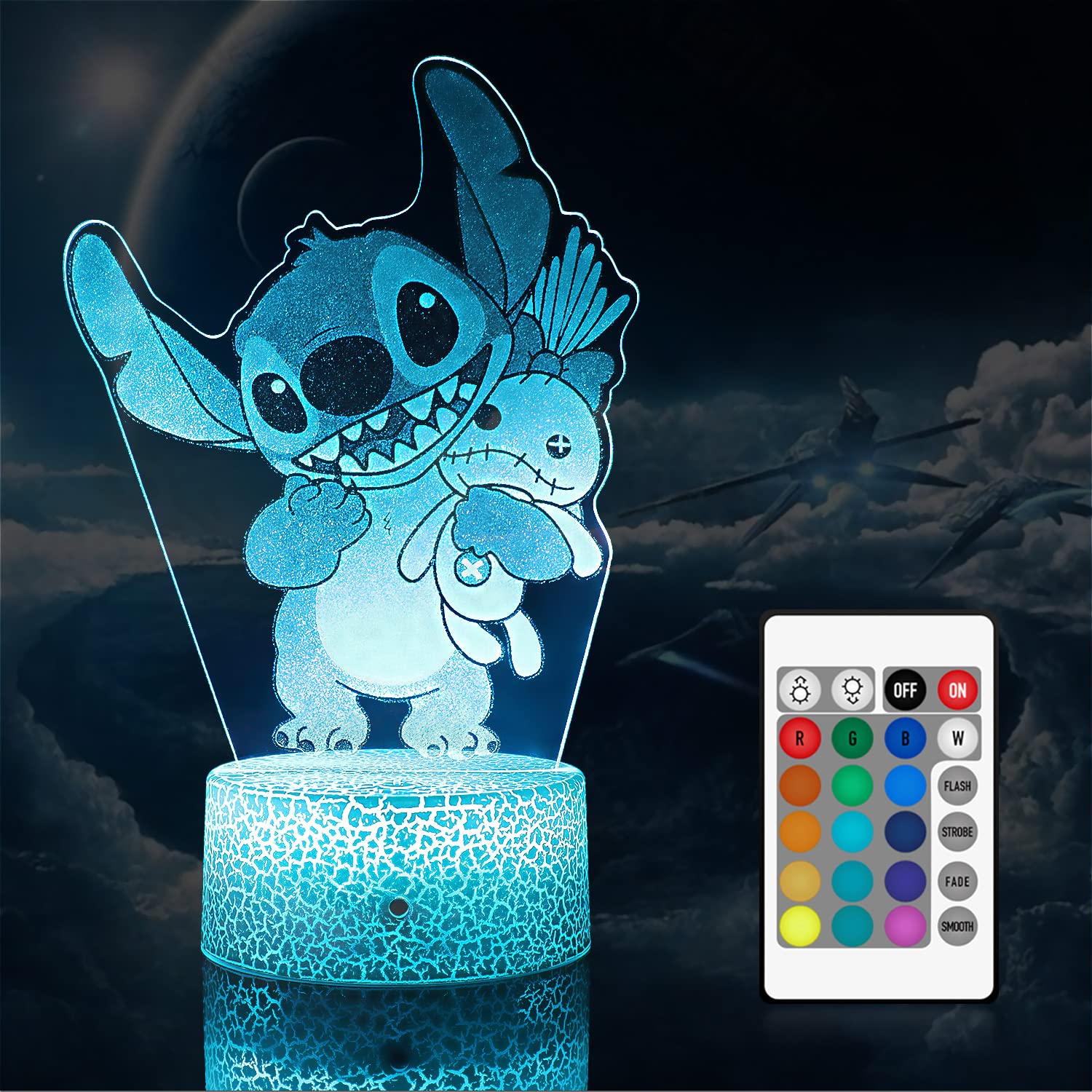 DRYLF Stitch Gifts for Girls Stitch Night Light with Remote & Smart Touch 16 Colors Changing Dimmable Stitch Lamp Cool Room Decor Bedside Lamp for Bedroom Boys Girls