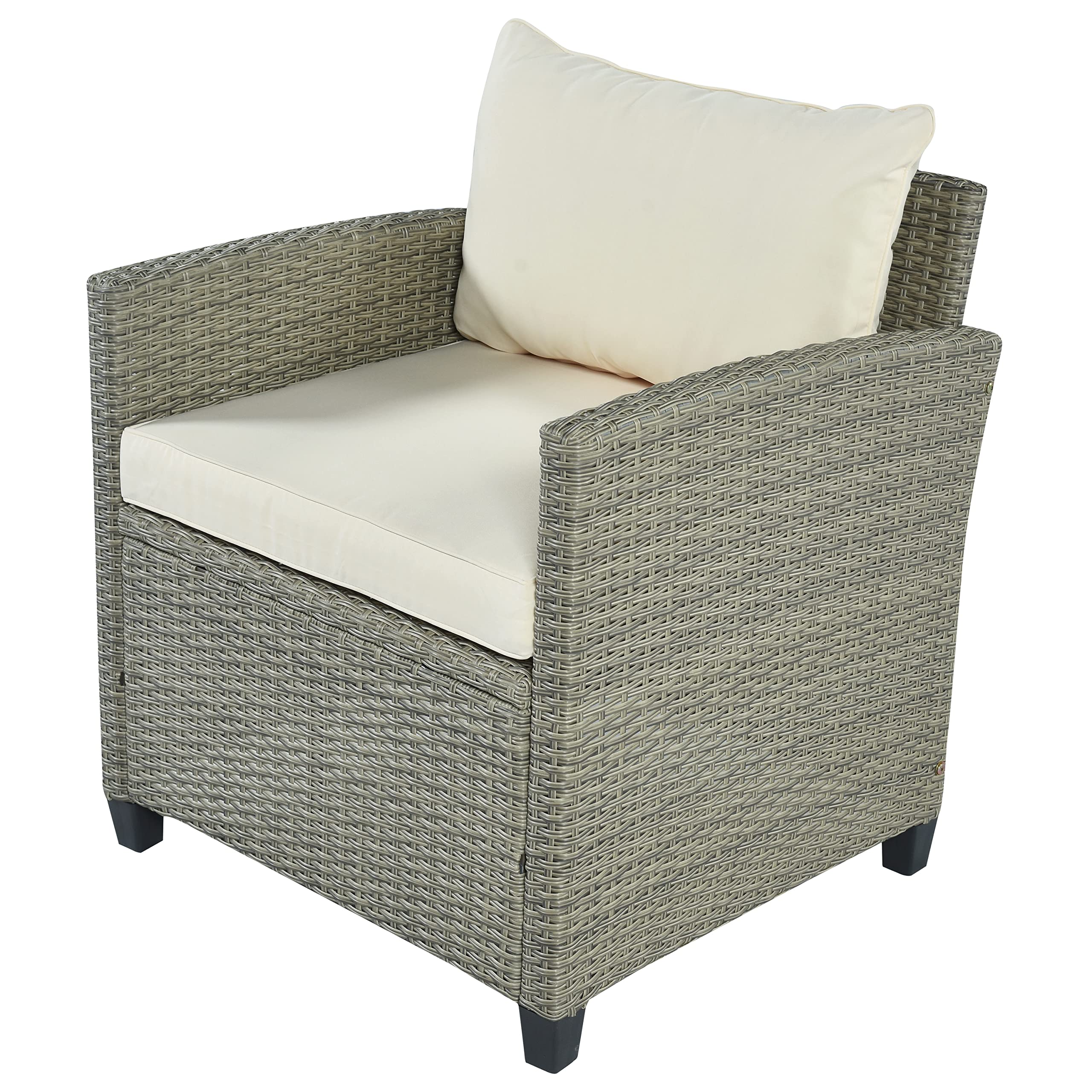 Merax 5 Piece Patio Furniture Set Outdoor Conversation PE Wicker Rattan Sectional Sofa, Coffee Table and Single Chair, Beige