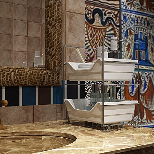 2 Tier Bathroom Counter Organizer Corner Shelf - Rectangle Vanity Tray Cosmetic Makeup Organizer - Stahomily Kitchen Spice Rack