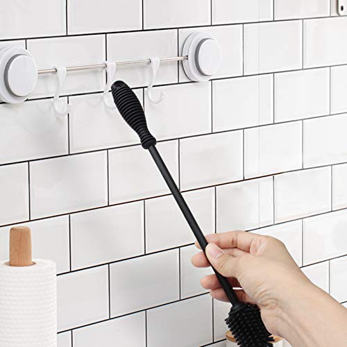 KUFUNG Silicone Bottle Brush, Long Handle Flexible Cleaner Brush for Water Bottles, Glasswares, Mugs, Hydro Flask, Vase and Glassware Brush for Narrow Neck Containers (Black)