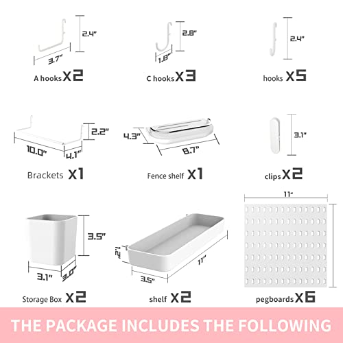 JoyBHole Pegboard Combination Kit with Shelf and Hooks No Punching for Garage Kitchen Living Room Bathroom Office,Pegboard Wall Organizer (White, 33" x 22")