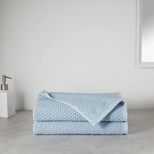 Amazon Basics Odor Resistant Textured Bath Towel, 30 x 54 Inches - 2-Pack, Light Blue