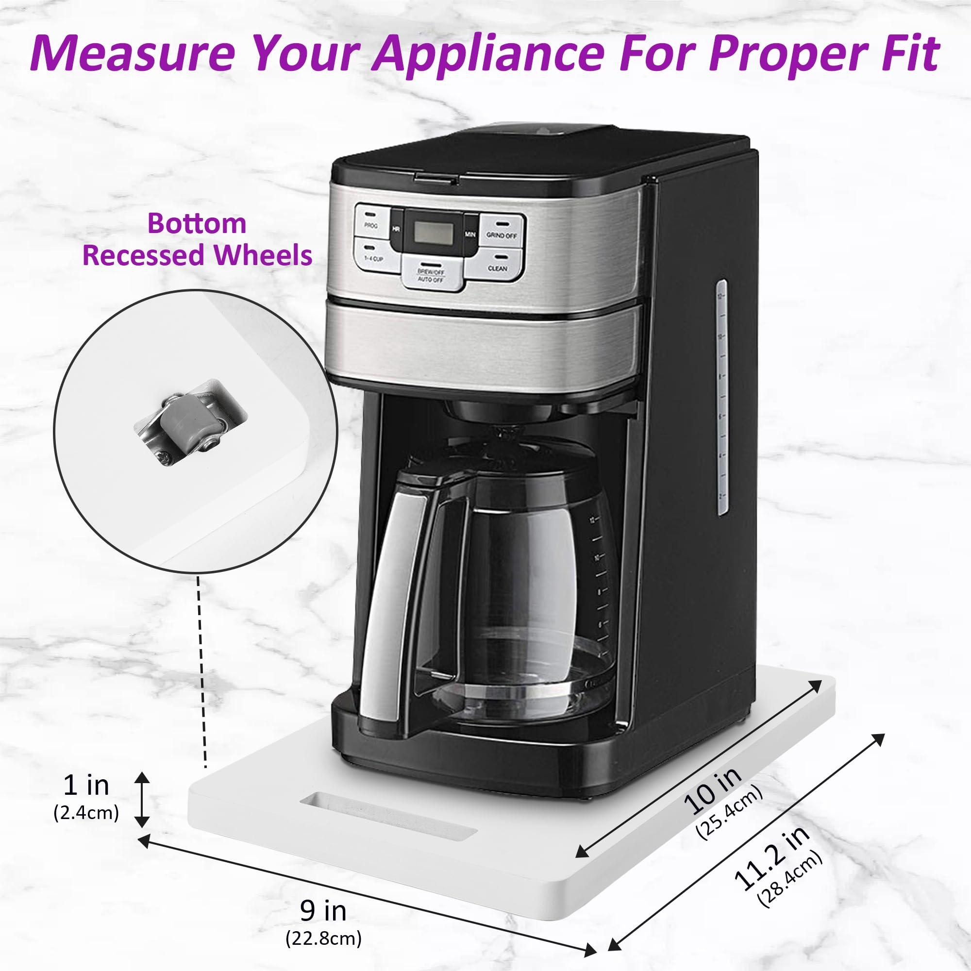 MissionMax White Bamboo Appliance Sliding Tray: Streamline Your Kitchen Counter Top with a Roll-out Shelf for Standard US Coffee Maker & Small Appliances, Fits Perfectly Under Cabinet
