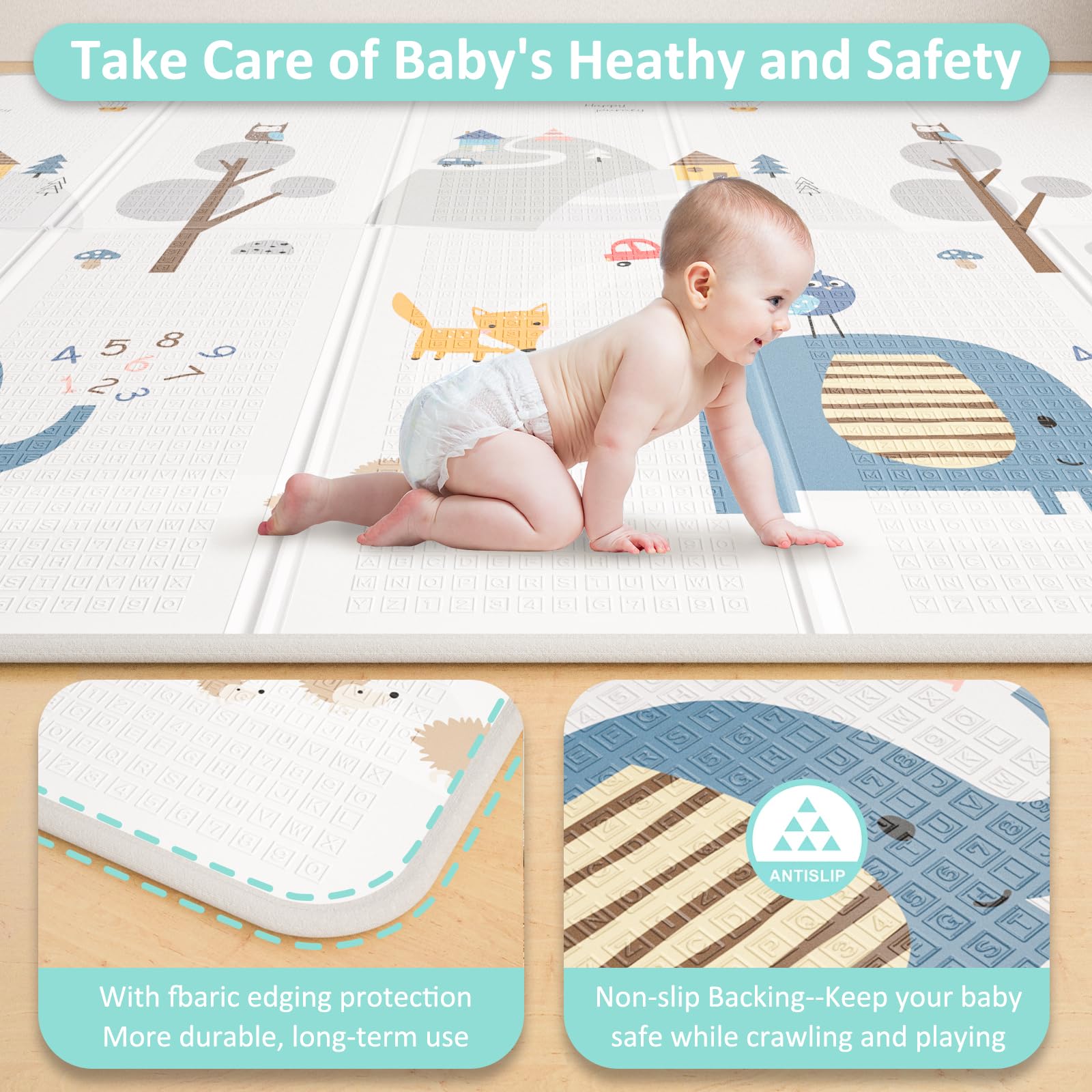 Foldable Baby Playmat, XPE Foam Baby Gym & Play Mat with Non-Toxic Materials, Extra Large Size 79" x 59"