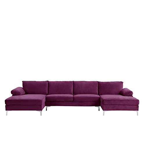 Casa Andrea Milano Modern Large Velvet Fabric U-Shape Sectional Sofa, Double Extra Wide Chaise Lounge Couch