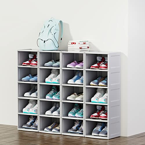 KOUPA 6-Tier Shoe Rack Storage Organizer,Stackable and Adjustable Multi-Function shoe boxes,Space Saving Shoe Shelf Bins ,Extra Large Capacity, Shoe Cubby(Grey)