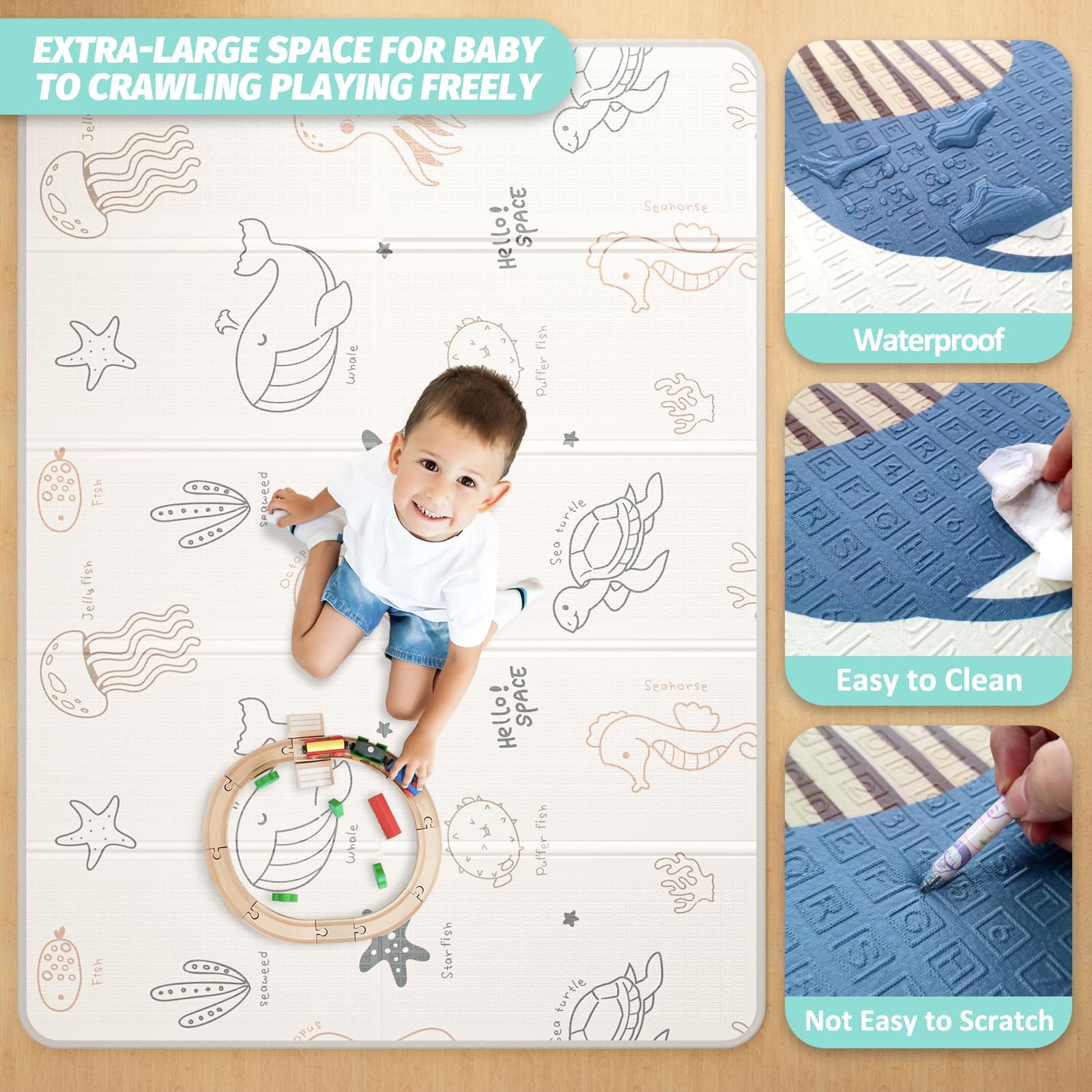Foldable Baby Playmat, XPE Foam Baby Gym & Play Mat with Non-Toxic Materials, Extra Large Size 79" x 59"