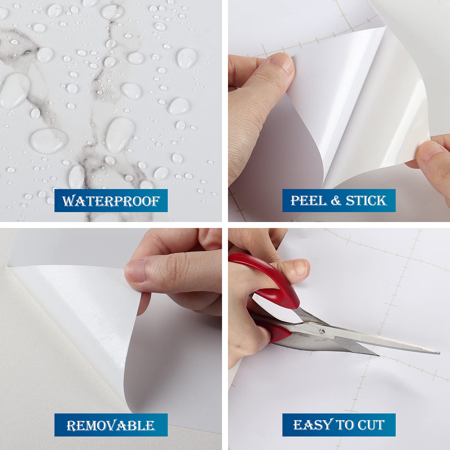 FunStick White Marble Contact Paper Peel and Stick Countertop Covers for Bathroom Kitchen Counter Top Wallpaper