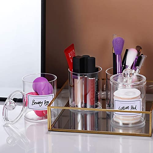 AOZITA 6 Pack Qtip Holder Dispenser for Cotton Ball, Cotton Swab, Cotton Round Pads, Floss - 10 oz Clear Plastic Apothecary Jar for Bathroom Canister Storage Organization, Vanity Makeup Organizer