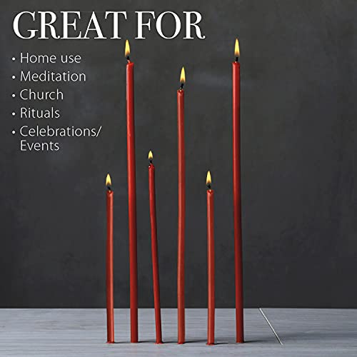 Danilovo Pure Beeswax Candles - No-Drip, Smoke-Less, Tall, Thin Taper Candles β Decorative Candles for Church Prayer, Decor or Birthday Candles β Honey Scented β 7.3 in, Γ 0.24 in (Red, 50pcs)
