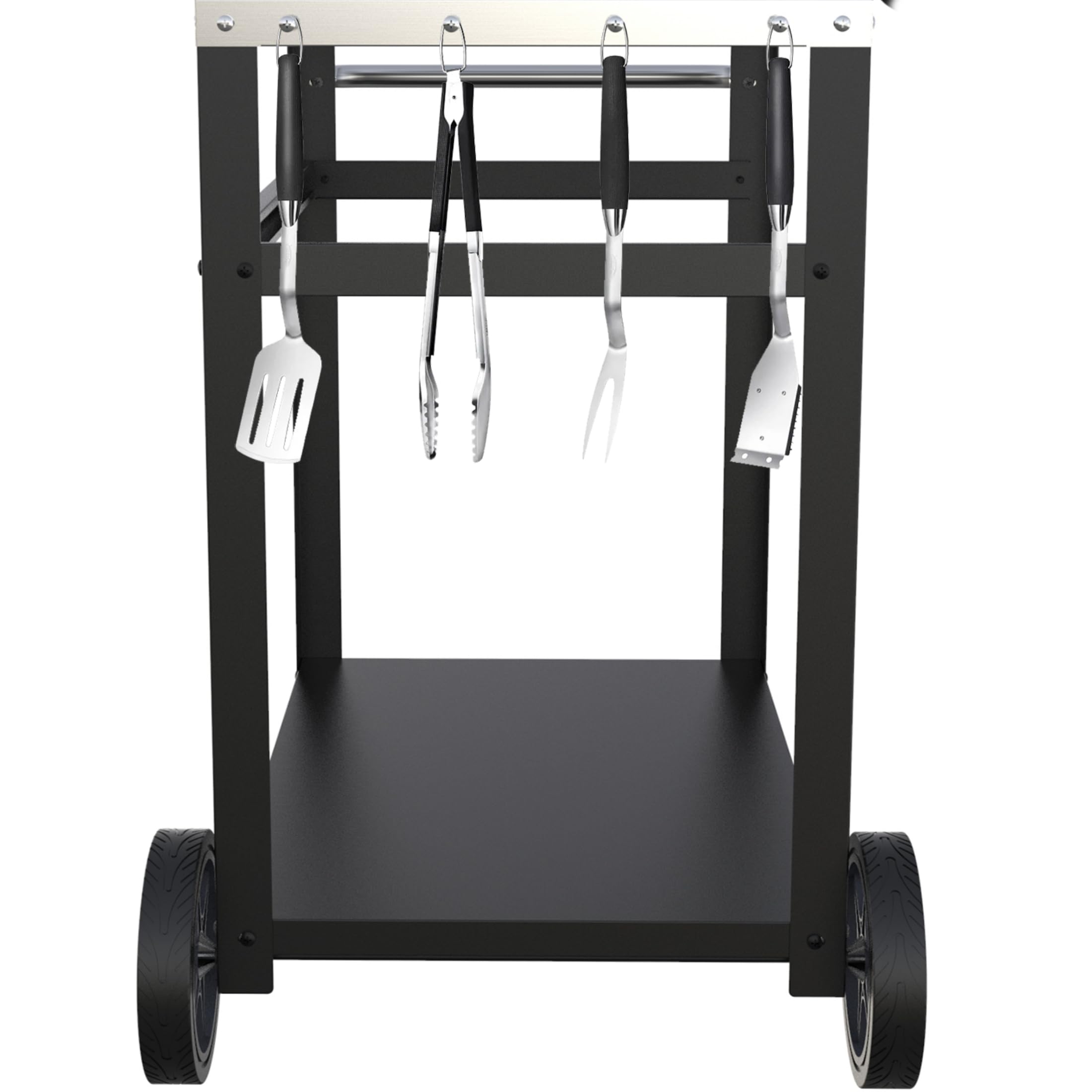 PARTAKER Movable Pizza Oven Trolley/BBQ Grill Cart with 2 Swivel Casters 2 Wheels, Double-Shelf Dining Serving Cart Table, Kitchen Pre-Station Island Countertop Work Bar, L 28-3/4" by W 19-1/2"