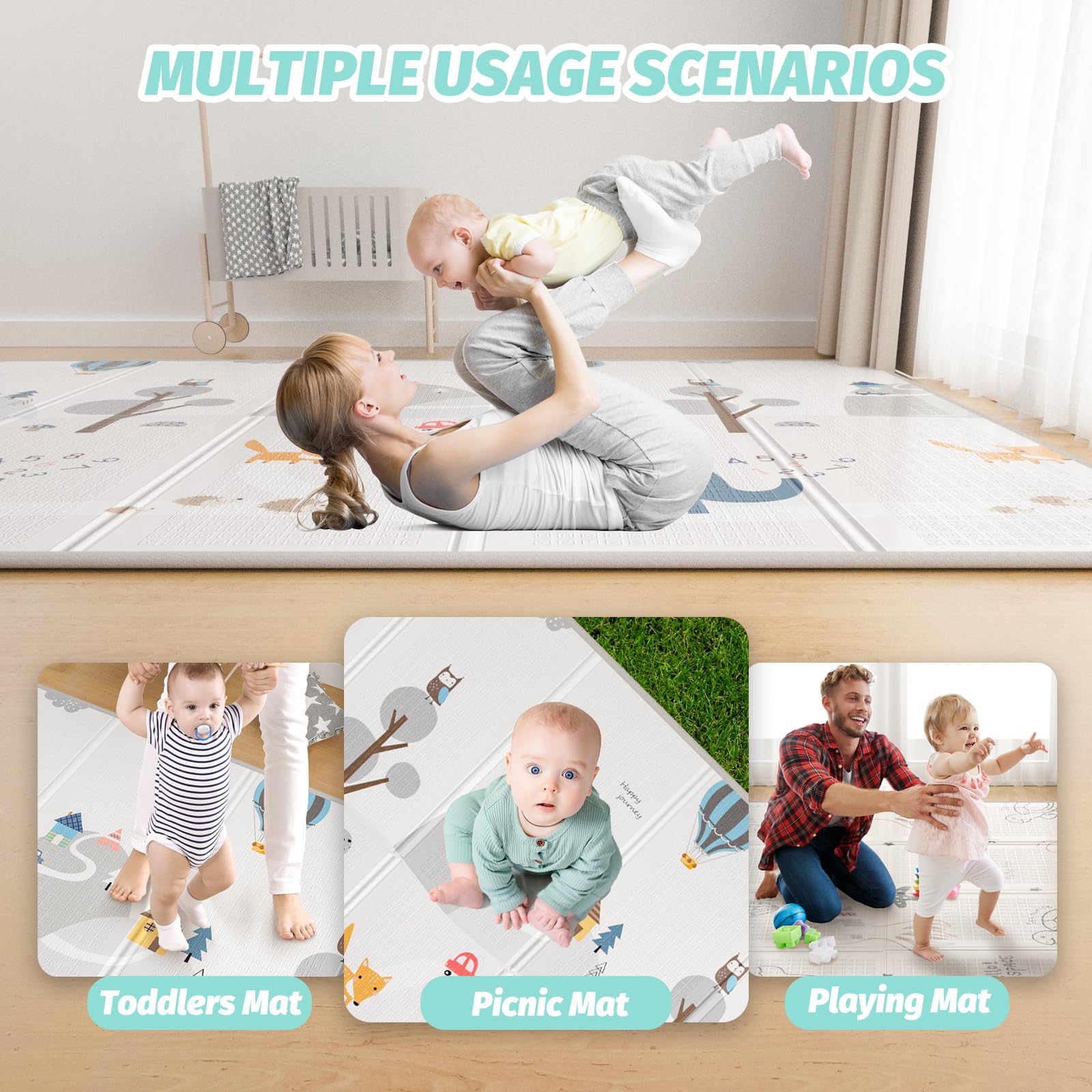 Foldable Baby Playmat, XPE Foam Baby Gym & Play Mat with Non-Toxic Materials, Extra Large Size 79" x 59"
