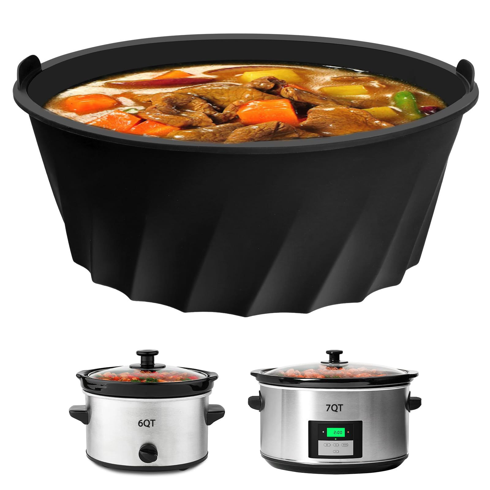 Silicone Slow Cooker Liner Fit 6-7 Quart Oval Slow Cookers, Food Grade Silicone Slow Cooker Liners Reusable & Leakproof Dishwasher Safe Slow Cooker Liner