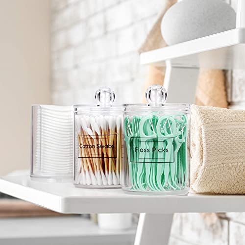 AOZITA 6 Pack Qtip Holder Dispenser for Cotton Ball, Cotton Swab, Cotton Round Pads, Floss - 10 oz Clear Plastic Apothecary Jar for Bathroom Canister Storage Organization, Vanity Makeup Organizer