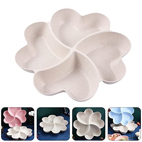DOITOOL Divided Serving Tray Wheat Straw Appetizer Serving Dish 4 Section Cake Dessert Condiment Snacks Fruits Tray Platter for Nuts Candy Chips Heart White