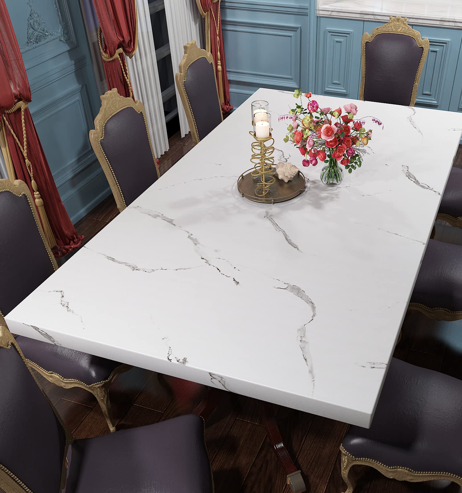FunStick White Marble Contact Paper Peel and Stick Countertop Covers for Bathroom Kitchen Counter Top Wallpaper