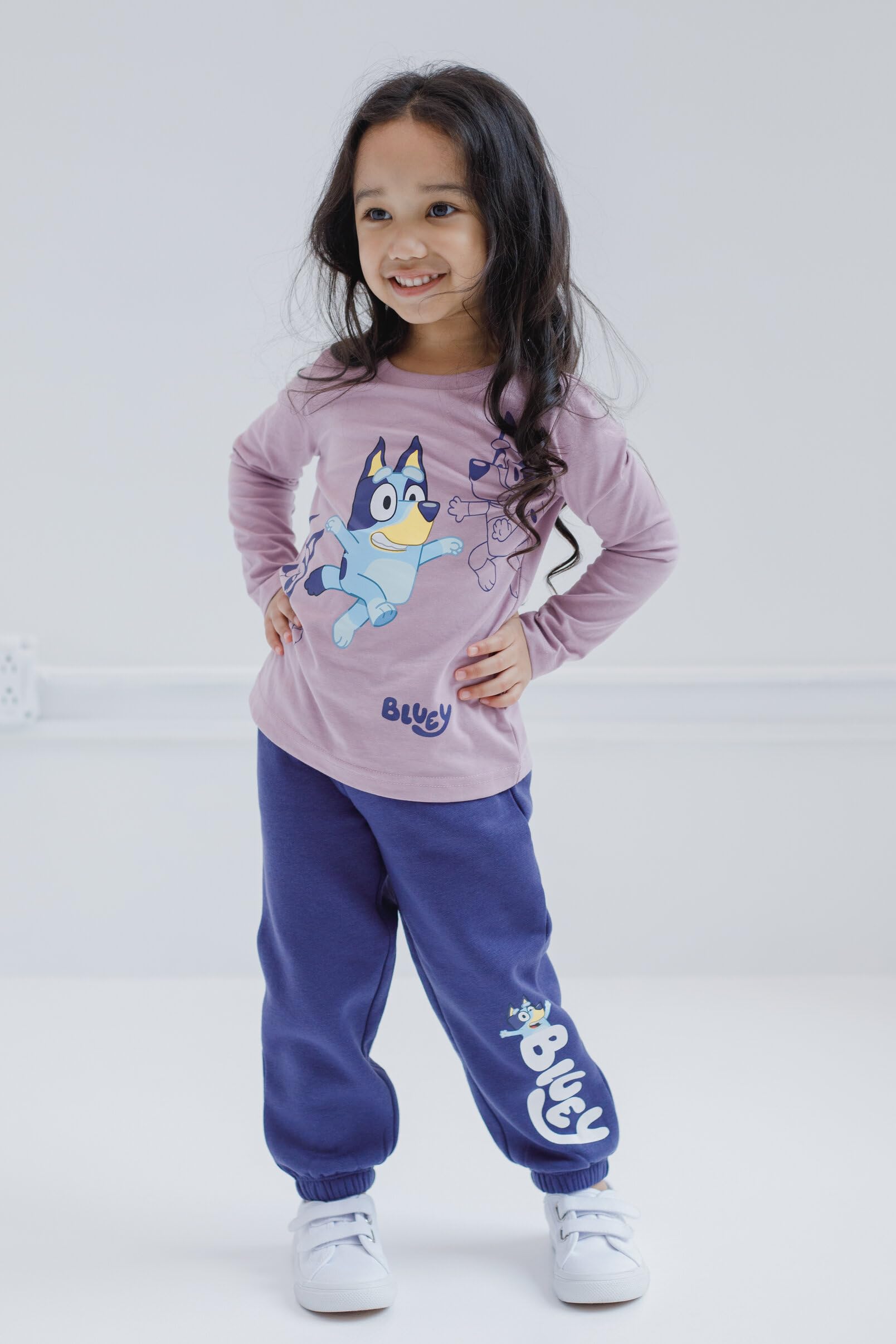 Bluey Little Girls Zip Up T-Shirt and Jogger Fleece Pants 3 Piece Blue/Gray 7-8