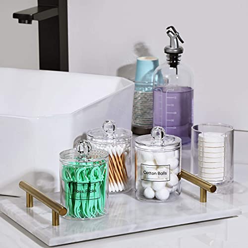 AOZITA 6 Pack Qtip Holder Dispenser for Cotton Ball, Cotton Swab, Cotton Round Pads, Floss - 10 oz Clear Plastic Apothecary Jar for Bathroom Canister Storage Organization, Vanity Makeup Organizer