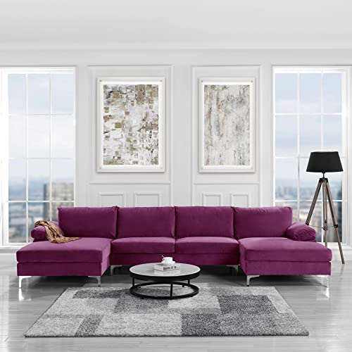 Casa Andrea Milano Modern Large Velvet Fabric U-Shape Sectional Sofa, Double Extra Wide Chaise Lounge Couch