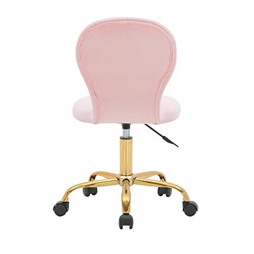 Porthos Home Evie Office Chair with Soft Velvet Upholstery, Stylish Golden Metal Legs with Roller Wheels and Adjustable Height, Sleek Armless Design for The Cozy Home Studio and Small Office