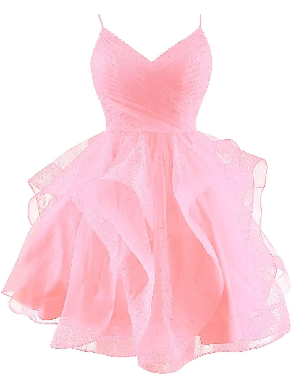 ZSHAOLHYJYZS Homecoming Baby Pink Homecoming Dress Tulle Spaghetti Straps Short Prom Dress for Teens Puffy Ruflle V Neck Mini Dress Size 16W