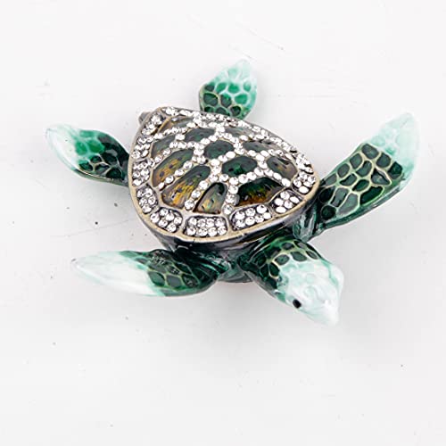 SEVENBEES Small Green Sea Turtle Trinket Box Hinged Hand Painted Enameled Sea Turtle Figurine Jewelry Box Gift for Home Decor