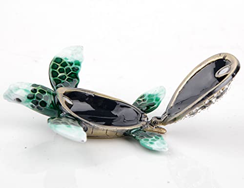 SEVENBEES Small Green Sea Turtle Trinket Box Hinged Hand Painted Enameled Sea Turtle Figurine Jewelry Box Gift for Home Decor