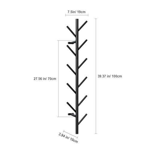 RRG Wall Mount Coat Rack 39.37 Inch, Metal Vertical Hat Rack for Wall, Modern Modern Tree Branch for Coats, Scarves, Hats, Jackets, Bags, Entryway Bedroom