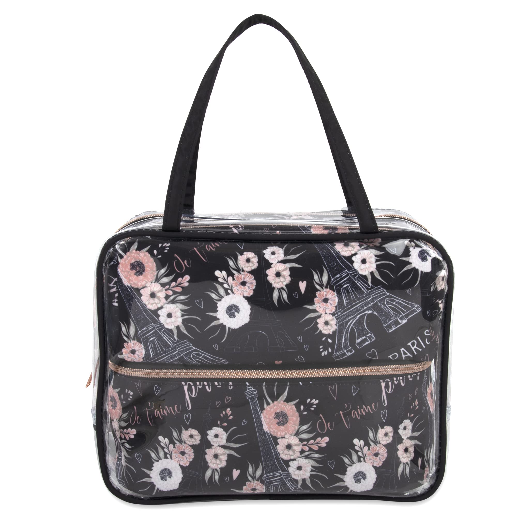 Emma & Chloe 4 Piece Toiletry Bag Set, Waterproof Home, Travel Cosmetic Train Case Makeup Bags for Women with Handle, Zipper – 4 Makeup Bags Set (Paris Je T'aime)