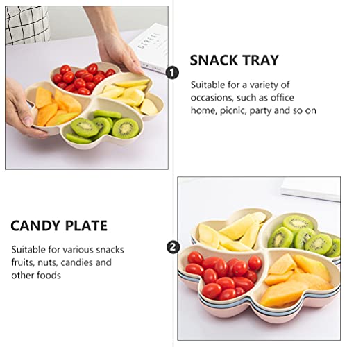 DOITOOL Divided Serving Tray Wheat Straw Appetizer Serving Dish 4 Section Cake Dessert Condiment Snacks Fruits Tray Platter for Nuts Candy Chips Heart White