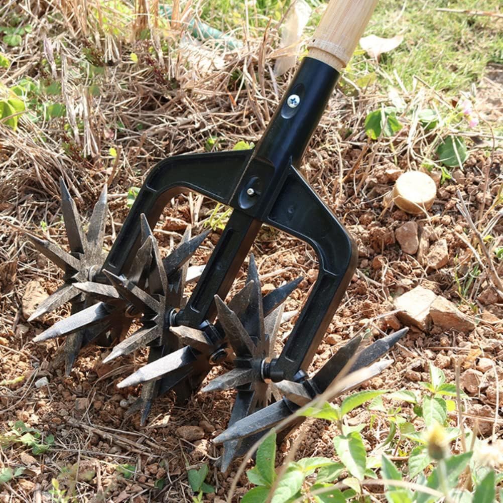 OKJHFD Adjustable Rotary Cultivator, Manual Tiller Garden Soil Scarifier,Wear Resistant 2 in 1 Ventilated Scarifier Heavy Duty Weeder Tool for Garden,Manual Cultivator