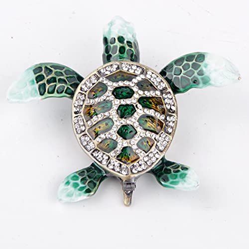 SEVENBEES Small Green Sea Turtle Trinket Box Hinged Hand Painted Enameled Sea Turtle Figurine Jewelry Box Gift for Home Decor
