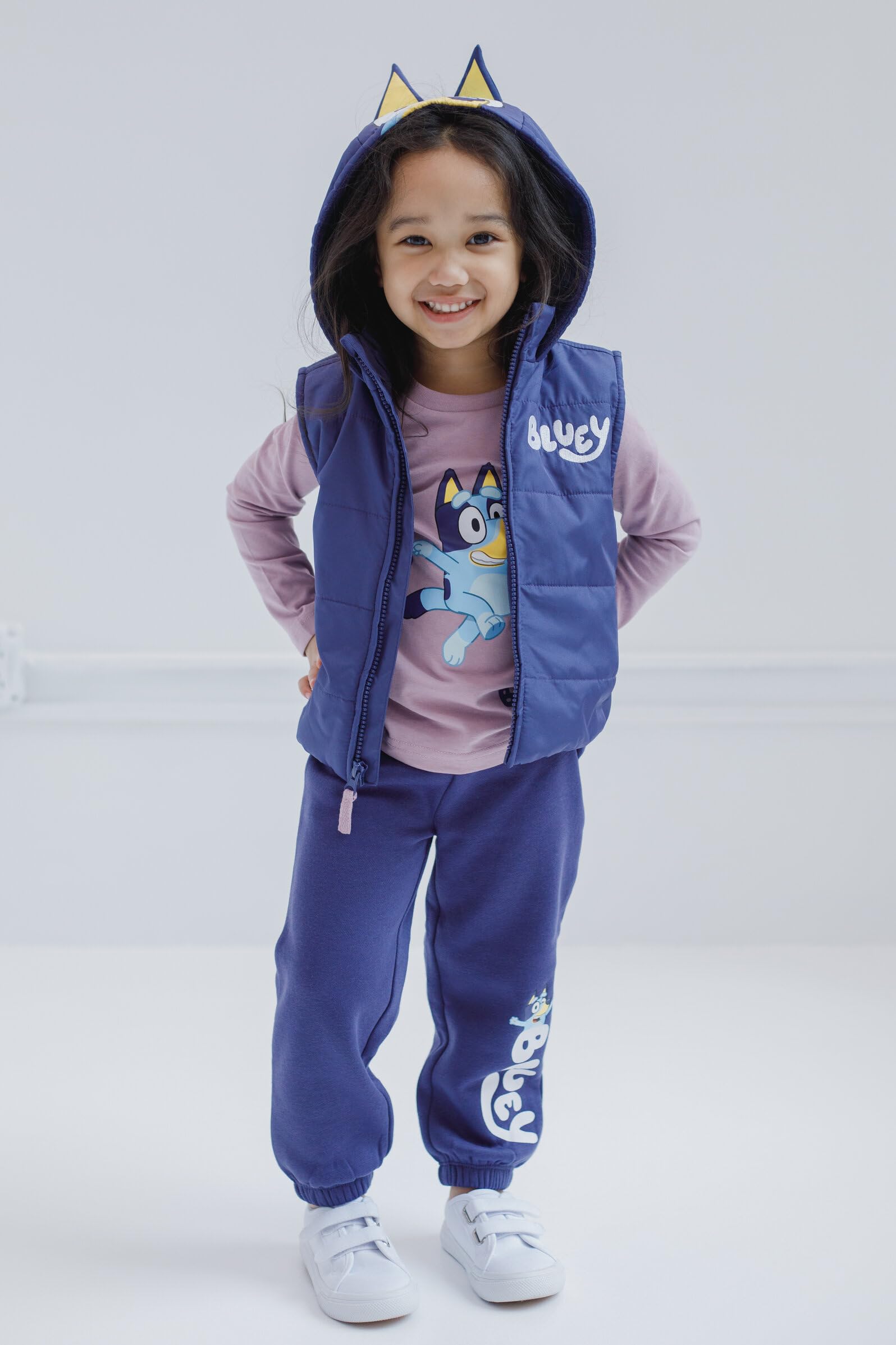 Bluey Little Girls Zip Up T-Shirt and Jogger Fleece Pants 3 Piece Blue/Gray 7-8