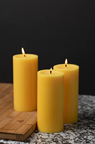 Richland Set of 3 Yellow Pillar Candles 3" x 6" Unscented Dripless for Weddings Home Holidays Relaxation Spa Church