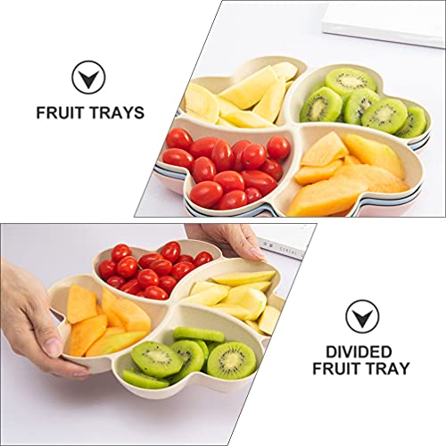 DOITOOL Divided Serving Tray Wheat Straw Appetizer Serving Dish 4 Section Cake Dessert Condiment Snacks Fruits Tray Platter for Nuts Candy Chips Heart White