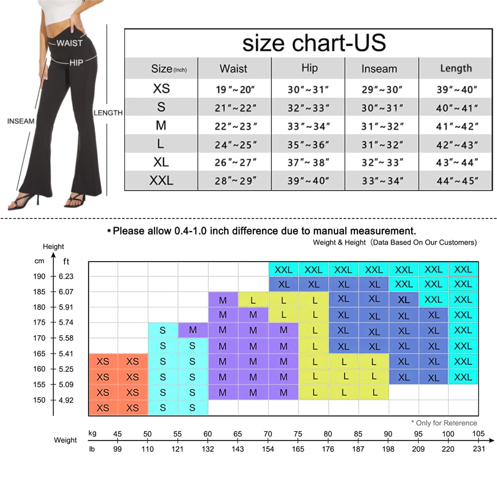 BOOVET Women's Flare Yoga Pants with Pockets Crossover High Waisted Bootcut Flare Yoga Leggings Tummy Control Workout Pants Black