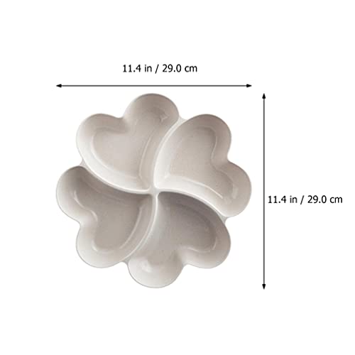 DOITOOL Divided Serving Tray Wheat Straw Appetizer Serving Dish 4 Section Cake Dessert Condiment Snacks Fruits Tray Platter for Nuts Candy Chips Heart White